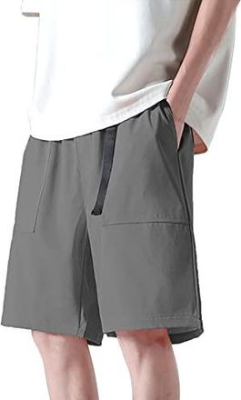 Generic Short d&eacute;t&eacute; d&eacute;contract&eacute; en coton pour homme - Short de sport pour homme - Lin, gris fonc&eacute;, 4XL