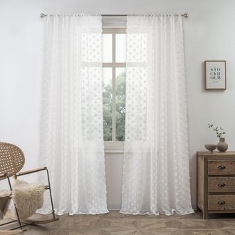 DriftAway Durchsichtige Vorh&auml;nge aus Leinen, strukturiert, Bommel, 244 cm, lang, lichtfilternd, f&uuml;r Wohnzimmer, Schlafzimmer, Bauernhaus, Boho-Vorh&auml;nge, niedlic