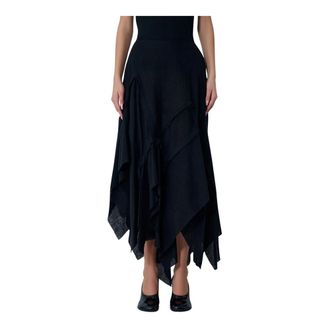 Yohji Yamamoto Gauzed Frilled Midi Rock - - Skirts - Damen - Schwarzk - M