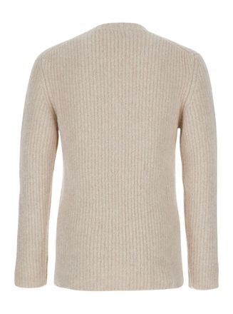 Autry Mens Beige Crewneck Sweater With Logo Patch Virgin Wool Tops Top