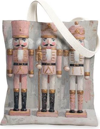 Generic Sacs fourre-tout en toile motif casse-noisette de No&euml;l, motif figurines vintage, sacs d&eacute;picerie r&eacute;utilisables, l&eacute;gers et lavables, p&ecirc;che, 13x15 Inch