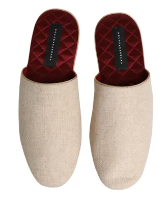 Dolce & Gabbana Mens Beige Shetland Wool Red Quilted Slippers Shoes