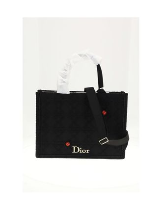 Dior Womens Medium Booktote Raffia Cannage Black Calf Leather (bos Taurus) Shoulder Bags