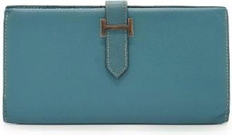 Herm&egrave;s Pre-owned Bearn Soufflet Epsom Bifold Long Wallet - Femme - Pre-owned - Bleu - Taille: ONE Size