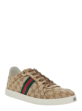 Gucci Mens Low Top Sneakers Beige Gg Canvas Canvas-Leather-Rubber Trainers Canvas/leather/rubber