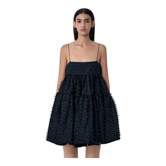 Cecilie Bahnsen Femme, Robes, Noir, Taille: 34 FR Robe Mini &agrave; Volants en Tissu Textur&eacute;