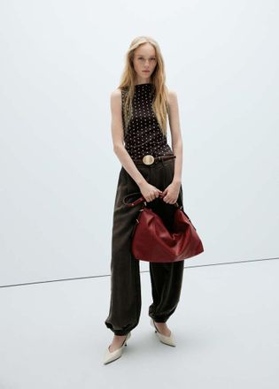 Mango Top ajust&eacute; &agrave; pois marron - Femme - XS - MANGO