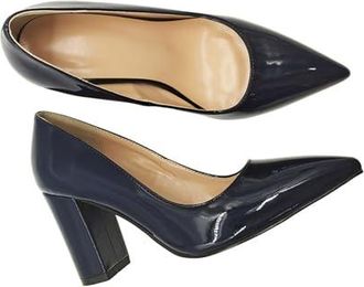 Generic Escarpins à Talons épais et Bout Fermé pour Femmes, Chaussures Sexy à Bout Pointu Vernies à Talons Bloc Confortables à Enfiler pour Le Bureau Les Fête