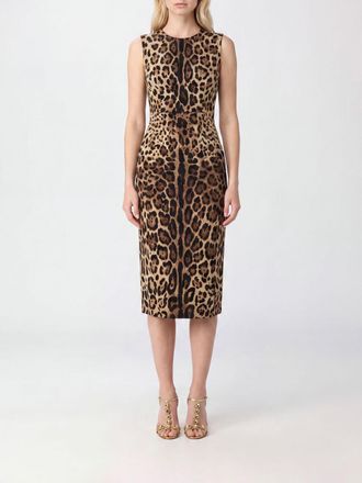 Dolce & Gabbana Midi-Etuikleid aus Seide mit Animal-Print und quadratischem Ausschnitt