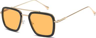 SHEEN KELLY Retro Sonnenbrille Quadratische Metallrahmen für Männer Frauen Klassiker Sonnenbrille Piloten Schwarz Linsen 1:1