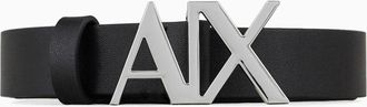 A|X Armani Exchange Womens, Essential, silver metal logo, Belt Black, 85