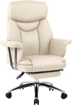 Clp B&uuml;rostuhl ergonomisch mit Fu&szlig;ablage Dahra, Schreibtischstuhl gepolstert Echtleder, Drehstuhl h&ouml;henverstellbar bis 135 kg belastbar, Farbe:Creme