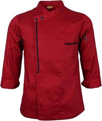 Hellery Blouse de Cuisinier de Cuisine Femme Homme Manches Longues - rouge, L