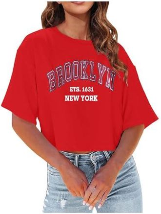 Generic Haut court tendance &agrave; col rond pour femme 2025 Gym D&eacute;contract&eacute; T-shirt d&eacute;t&eacute; &agrave; manches courtes Ample Mignon Plage Demi-chemises Sortir T-shirt T-shirt 