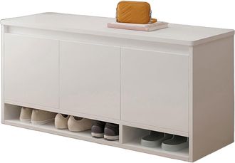 Generic Schuhbank mit Sitzfläche Holzrahmen Starke Tragfähigkeit Abnehmbare Regale Modernes Einfaches Schuhregal für Schlafzimmer Wohnzimmer Flur(White,100cm)
