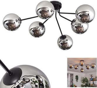 HOFSTEIN Deckenleuchte Gastor, Deckenlampe aus Metall/Glas in Schwarz/Chromfarben/Rauchfarben, Leuchte im modernen Retro/Vintage-Design mit Schirmen aus Glas (