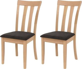 Hhg 2er-Set Esszimmerstuhl HHG-451, Küchenstuhl Stuhl, Stoff/Textil Massiv-Holz naturfarbenes Gestell, schwarz