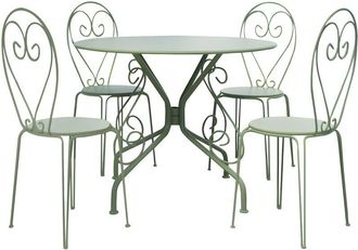 Vente-Unique Salle &agrave; manger de jardin en m&eacute;tal fa&ccedil;on fer forg&eacute; : une table D.120cm et 4 chaises empilables - Vert amande - GUERMANTES de MYLIA