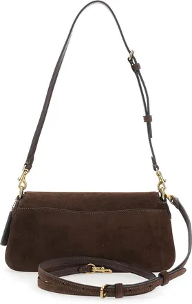 Coach Womens Crossbody Bag Suede Jet Brown Leather Cow Shoulder
