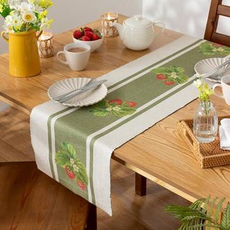 furn. Evans Lichfield Strawberry Tischl&auml;ufer - Waschbarer Schnelltrocknender Britischem Sommerfruchtmotiv Tischdekoration (Salbei - 180x35cm)