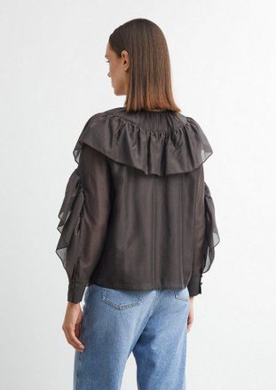 Comma Langarmbluse Bluse Volant-Bluse aus Viskose-Voile