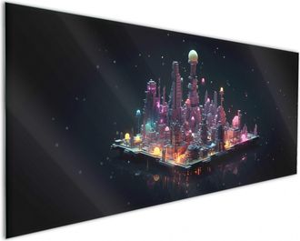 Wallario K&uuml;chenr&uuml;ckwand aus Glas 125 x 50 cm, Motiv: Pixel-Metropole | Spritzschutz abwischbar & pflegeleicht