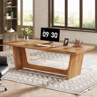 Tribesigns Tribesigns Bureau de direction de 180 cm, grand bureau en bois pour bureau &agrave; domicile, table d&eacute;tude et d&eacute;criture de style rustique avec pi&eacute;destal