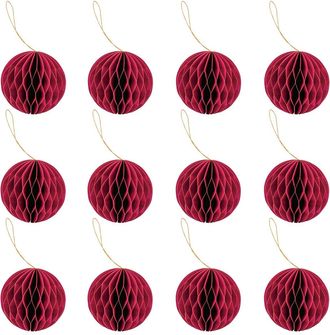 Matches 21 Weihnachtsbaum Anhänger 12er Set aus Papier Kugel- Skandinavische Faltbare Hängedeko in Rot Magnet & Goldkante - Moderne Weihnachtsdeko Ø 6 cm für Woh