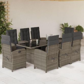 vidaXL 9-tlg. Garten-Essgruppe mit Kissen Grau Poly Rattan Vidaxl