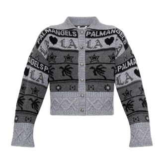 Palm Angels Gemusterter Cardigan mit Logo - - Knitwear - Damen - Grau - M