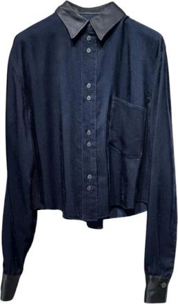 Forte_Forte Femme, Blouses et Chemises, Bleu, Taille: 36 FR Chemise en velours c&ocirc;tel&eacute; avec col contrastant