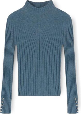 Motivi Femme, Pulls, Bleu, Taille: 40 FR Pull &agrave; col roul&eacute; c&ocirc;tel&eacute; avec boutons bijoux