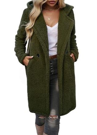 Generic Manteau &agrave; capuche en polaire pelucheuse pour femme, surdimensionn&eacute; en fausse fourrure chaude, v&ecirc;tements dext&eacute;rieur tendance et moelleux, poches et bou