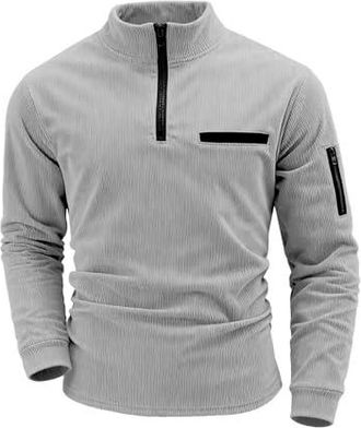 Generic 2026 Sweat-shirt uni pour homme printemps et automne en velours c&ocirc;tel&eacute; ray&eacute; d&eacute;contract&eacute; sans capuche avec fermetures &eacute;clair lat&eacute;rales v&ecirc;tements pour e