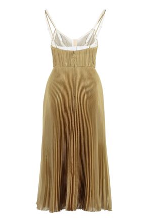 Prada Womens Pleated Midi Dress Gold Polyester