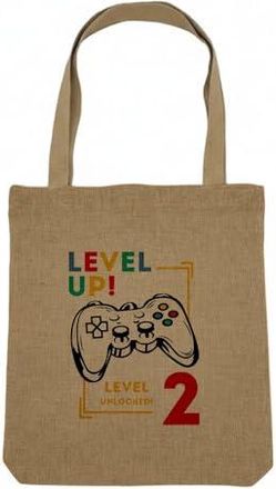 Fabulous Sac Shopping Tote Bag Aspect Lin - Level Up! Unlocked 2 Anniversaire Celebration Enfant Cadeau Jeux Video Anglais - Sac de Courses Toile Epaisse 360g 