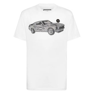 Philipp Plein Homme, Tops, Blanc, Taille: XL T-shirt de course &agrave; col rond