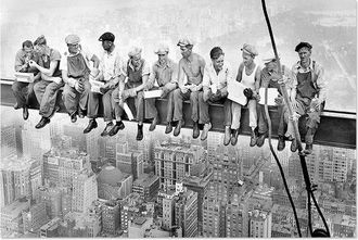 Paul Sinus Art Leinwandbild Panorama Skylunch Keilrahmenbild, Bild auf Leinwand, Retro Foto Mittagspause auf einem Wolkenkratzer (120x80cm), Lunch ATOP a Skyscraper