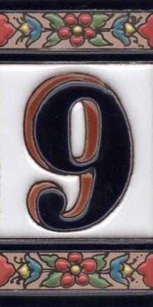 Generic Hausnummern Keramik Zahlen & Buchstaben Fliesen Rot Blau & Gr&uuml;n Blumenmuster Fliesengr&ouml;&szlig;e: 11 cm x 5,5 cm (Nummer 9)