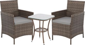 SVITA Brooklyn Bistro Gartenmöbelset 3-teilig Rattan Outdoor Gartenlounge Terrasse Balkon Garten Sitzgruppe mit 2 Sesseln und Tisch Braun