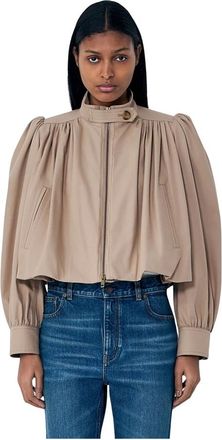 Chlo&eacute; Femme, Vestes, Beige, Taille: 38 FR Veste Courte Fronc&eacute;e en Coton