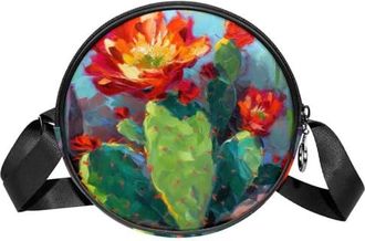 Generic Sac &agrave; bandouli&egrave;re rond pour femme, motif cactus rouge, petit sac &agrave; bandouli&egrave;re avec fermeture &eacute;clair, bretelles r&eacute;glables, sac &agrave; main rond d&eacute;contract&eacute;
