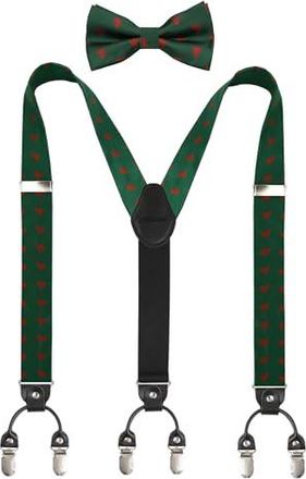 Alizeal Ensemble de bretelles élastiques et réglables pour homme avec noeud papillon fantaisie, Arbre de Noël vert et rouge, taille unique