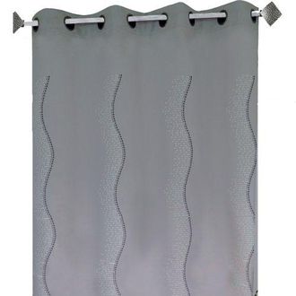 HOME MAISON Homemaison HM698860129 Vorhang Shantung, wellenförmig mit kleinen Punkten Bestickt, 140 x 260 cm, Grau