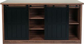 Hhg Sideboard HHG 158, Highboard Regal Schrank Schiebetüre 7 Fächer Holz-Optik Industrial Metall 84x150x40cm braun