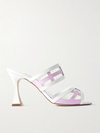 Manolo Blahnik Mules En Cuir Verni Bicolore À Finitions En Résille Avespamu 90 - Rose