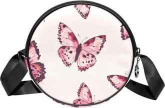 Generic Sac &agrave; bandouli&egrave;re rond pour femme, motif papillon, fleurs, petit sac &agrave; bandouli&egrave;re avec fermeture &eacute;clair, bretelles r&eacute;glables, sac &agrave; main rond d&eacute;contr