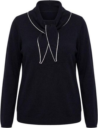 Ulla Popken Strickpullover Pullover Schal-Detail V-Ausschnitt Langarm