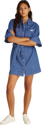 Calvin Klein Mini Shirt Dress f&uuml;r Damen, Mit Kragen, Denim, Kastig (Mittelblau)