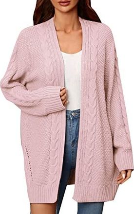 Generic 2026 Vestes pour femmes 2022 Hiver Mode Lady Veste Irr&eacute;guli&egrave;re Creux Tricot Manches Longues Rose Cardigan Femmes V&ecirc;tements, rose, M